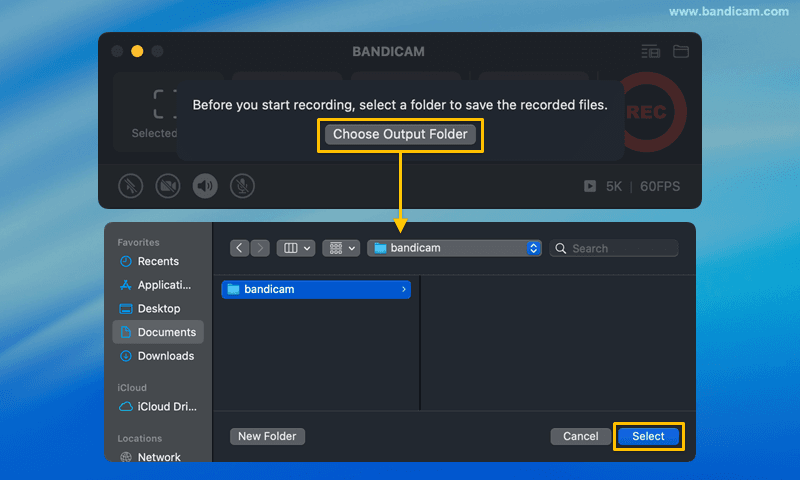 Den Bandicam-Ausgabeordner auf dem Mac verwalten