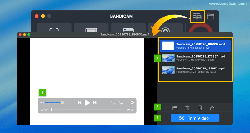 Bandicam pour Mac : Guide de l'interface utilisateur